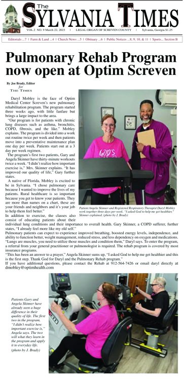 Pulmonary Rehab Program Now Open at Optim Screven - OPTIM Health System