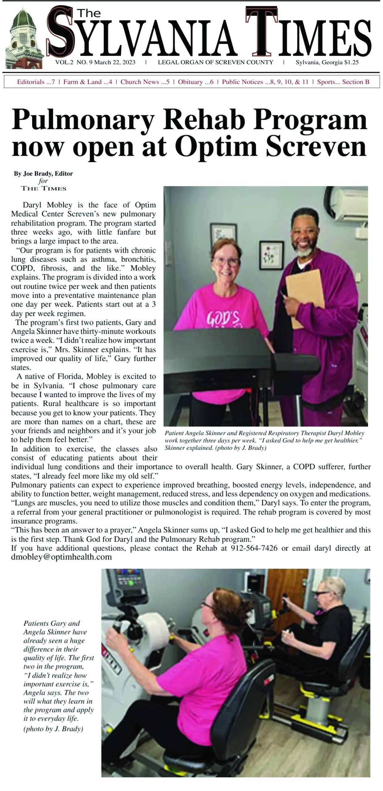 Pulmonary Rehab Program Now Open at Optim Screven - OPTIM Health System