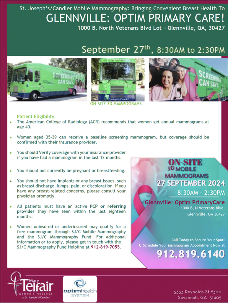Mobile Mammography Coming to Glennville Primary Care on Sept 27th ...