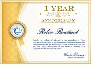 Happy Work Anniversary, Robin Rowland! - OPTIM Health System