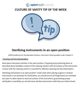 Culture of Safety - Tip of the Week - OPTIM Health System