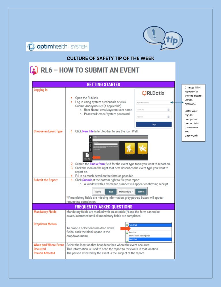 Culture of Safety Tip of the Week: RL6 - How to Submit an Event - OPTIM ...